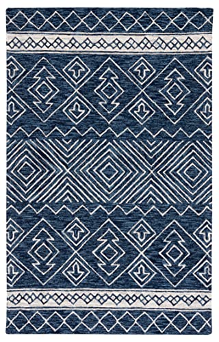 Safavieh Metro Collection 4' x 6' Navy/Ivory MET459N Handmade Moroccan Boho Wool Area Rug