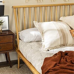 Walker Edison Mid Century Modern Solid Wood Spindle Platform Bed Headboard Footboard Bed Frame Bedroom, Queen, Light Oak