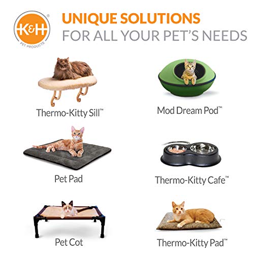 K&H Pet Products Thermo-Kitty Fashion Splash Indoor Heated Cat Bed, Heated Bed for Dogs or Cats with Removable Waterproof Heater Mocha Large 16 X 22 Inches