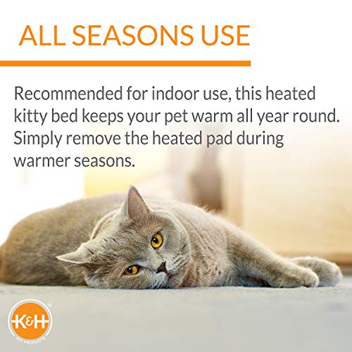 K&H Pet Products Thermo-Kitty Fashion Splash Indoor Heated Cat Bed, Heated Bed for Dogs or Cats with Removable Waterproof Heater Mocha Large 16 X 22 Inches