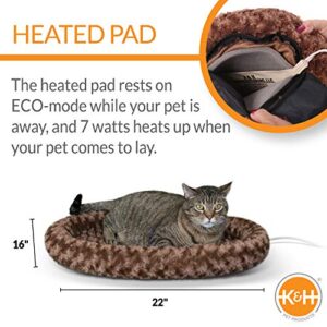 K&H Pet Products Thermo-Kitty Fashion Splash Indoor Heated Cat Bed, Heated Bed for Dogs or Cats with Removable Waterproof Heater Mocha Large 16 X 22 Inches