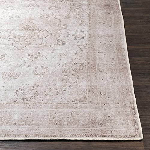 Hauteloom Bethany Traditional Medallion Living Room Bedroom Neutral Area Rug - Machine Washable - Vintage Distressed Faded - Boho Bohemian - Beige, Cream, Cream, Blush - 7'10" x 10'2"