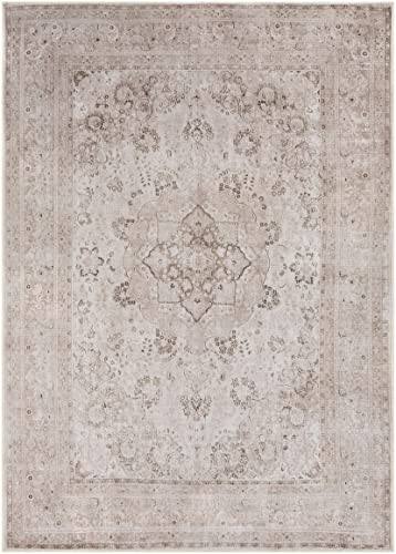 Hauteloom Bethany Traditional Medallion Living Room Bedroom Neutral Area Rug - Machine Washable - Vintage Distressed Faded - Boho Bohemian - Beige, Cream, Cream, Blush - 7'10" x 10'2"