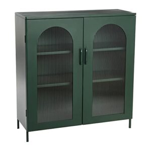 creative co-op solstice metal cabinet with 2 arched glass doors, dark green