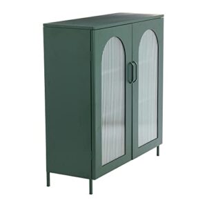 Creative Co-Op Solstice Metal Cabinet with 2 Arched Glass Doors, Dark Green