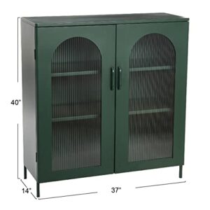 Creative Co-Op Solstice Metal Cabinet with 2 Arched Glass Doors, Dark Green