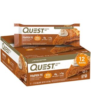 quest nutrition pumpkin pie protein bar, high protein, low carb, gluten free, 12 count