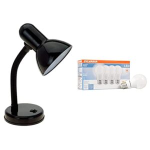 simple designs ld1003-blk basic metal flexible hose neck desk lamp, black & sylvania led light bulb, 60w equivalent a19, efficient 8.5w, medium base, frosted finish, 800 lumens