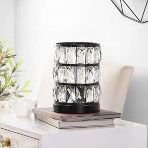 SAFAVIEH Lighting Collection Alva Modern Farmhouse Glam Black Crystal Petite 9-inch Bedroom Living Room Home Office Desk Nightstand Round Table Lamp (LED Bulb Included)