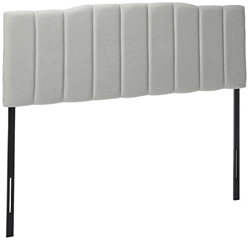 Zinus Satish Upholstered Channel Stitched Headboard in Light Grey, Queen