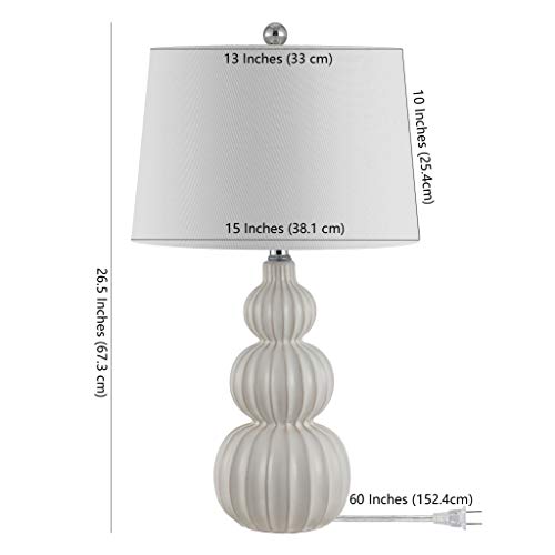 Safavieh Lighting Collection Corina White Triple Gourd Ceramic 26-inch Bedroom Living Room Home Office Desk Nightstand Table Lamp (LED Bulb Included)