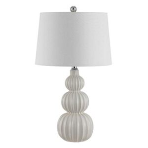 Safavieh Lighting Collection Corina White Triple Gourd Ceramic 26-inch Bedroom Living Room Home Office Desk Nightstand Table Lamp (LED Bulb Included)