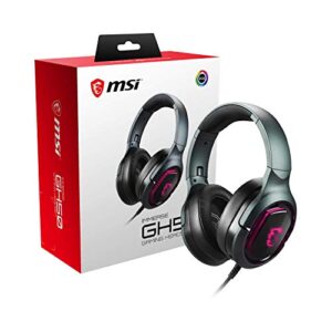 msi immerse gh50 wired gaming headset, 7.1 surround sound, foldable metal headband, rgb mystic light, carrying pouch included, pc/mac