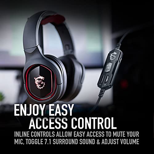 MSI Immerse GH50 Wired Gaming Headset, 7.1 Surround Sound, Foldable Metal Headband, RGB Mystic Light, Carrying Pouch Included, PC/Mac