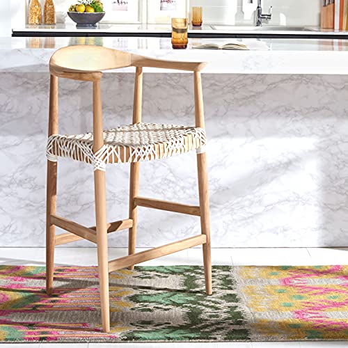 Safavieh Home Collection Bandelier Natural Teak and White Leather Counter Stool