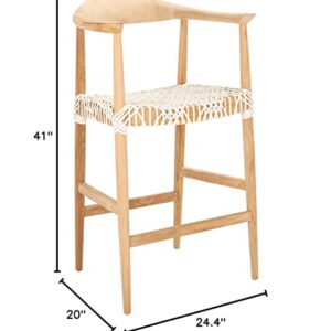 Safavieh Home Collection Bandelier Natural Teak and White Leather Counter Stool