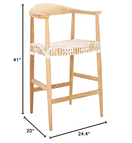 Safavieh Home Collection Bandelier Natural Teak and White Leather Counter Stool