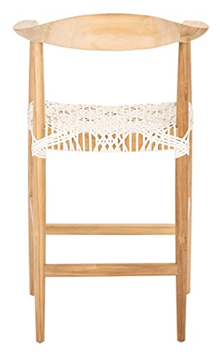 Safavieh Home Collection Bandelier Natural Teak and White Leather Counter Stool