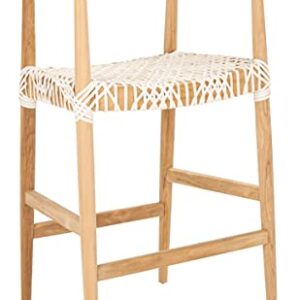 Safavieh Home Collection Bandelier Natural Teak and White Leather Counter Stool