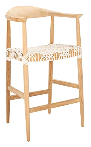 Safavieh Home Collection Bandelier Natural Teak and White Leather Counter Stool