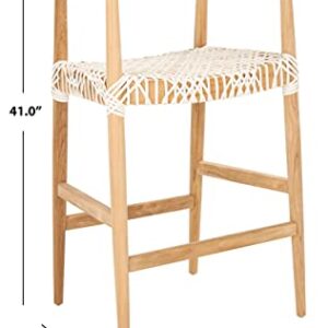 Safavieh Home Collection Bandelier Natural Teak and White Leather Counter Stool