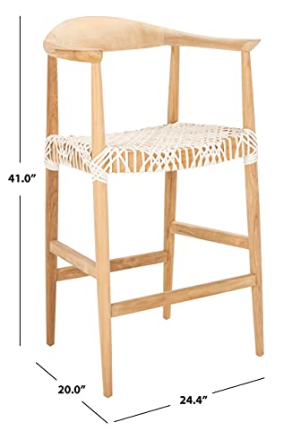 Safavieh Home Collection Bandelier Natural Teak and White Leather Counter Stool