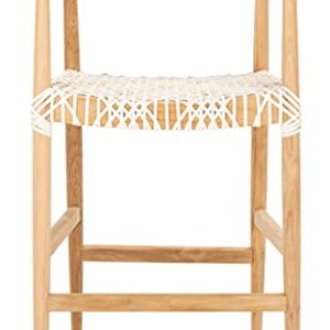 Safavieh Home Collection Bandelier Natural Teak and White Leather Counter Stool