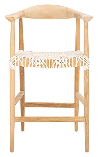 Safavieh Home Collection Bandelier Natural Teak and White Leather Counter Stool