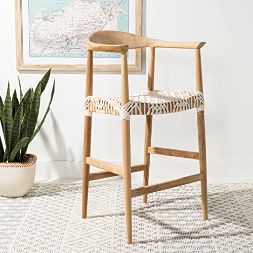 Safavieh Home Collection Bandelier Natural Teak and White Leather Counter Stool