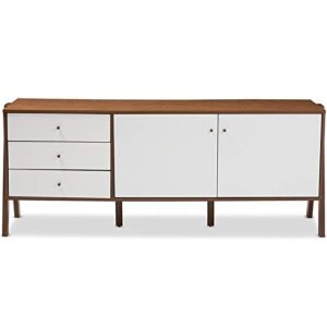 Baxton Studio FP-6780-Walnut/White TV Stand, 18.8LX65.4WX25.78H, White and Walnut