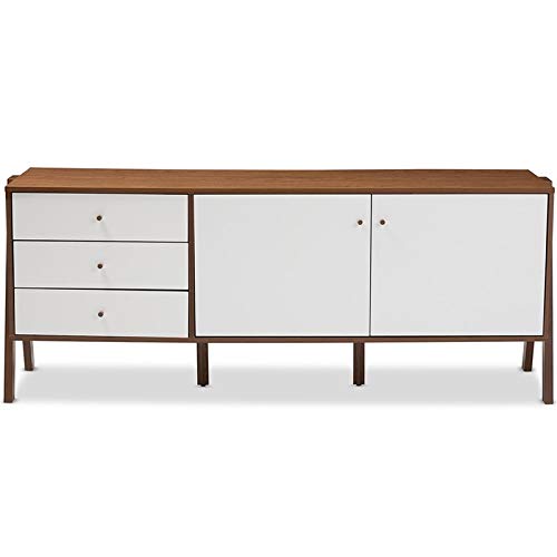 Baxton Studio FP-6780-Walnut/White TV Stand, 18.8LX65.4WX25.78H, White and Walnut