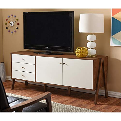 Baxton Studio FP-6780-Walnut/White TV Stand, 18.8LX65.4WX25.78H, White and Walnut