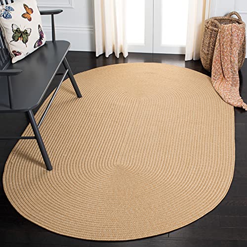 SAFAVIEH Braided Collection 8' x 10' Oval Beige / Tan BRD315D Handmade Country Cottage Reversible Area Rug