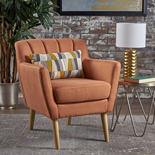 Christopher Knight Home Merel Mid-Century Modern Fabric Club Chair, Orange / Natural