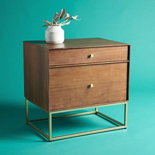 Safavieh Couture Home Collection Adelyn 2-Drawer Nightstand, Walnut/Gold