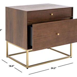 Safavieh Couture Home Collection Adelyn 2-Drawer Nightstand, Walnut/Gold