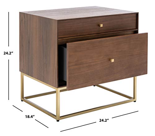 Safavieh Couture Home Collection Adelyn 2-Drawer Nightstand, Walnut/Gold