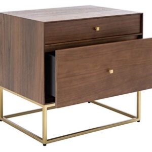 Safavieh Couture Home Collection Adelyn 2-Drawer Nightstand, Walnut/Gold