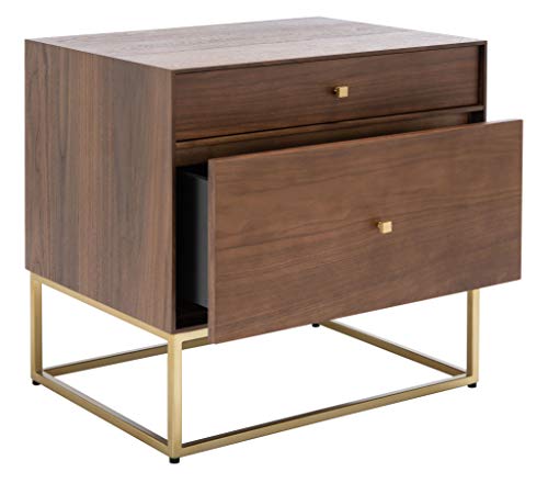 Safavieh Couture Home Collection Adelyn 2-Drawer Nightstand, Walnut/Gold