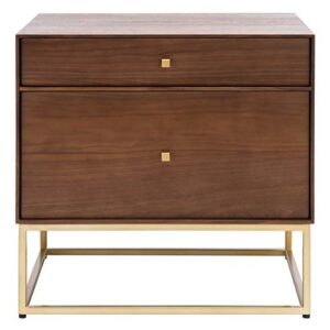 Safavieh Couture Home Collection Adelyn 2-Drawer Nightstand, Walnut/Gold