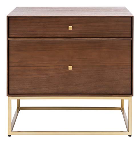 Safavieh Couture Home Collection Adelyn 2-Drawer Nightstand, Walnut/Gold