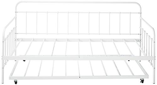 Zinus Florence Twin Daybed and Trundle Frame Set / Premium Steel Slat Support / Daybed and Roll Out Trundle Accommodate / Twin Size Mattresses Sold Separately