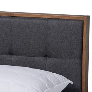 Baxton Studio Alke Mid-Century Modern Dark Grey Fabric Upholstered Walnut Brown Finished Wood Full Size Platform Bed