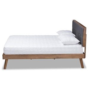 Baxton Studio Alke Mid-Century Modern Dark Grey Fabric Upholstered Walnut Brown Finished Wood Full Size Platform Bed