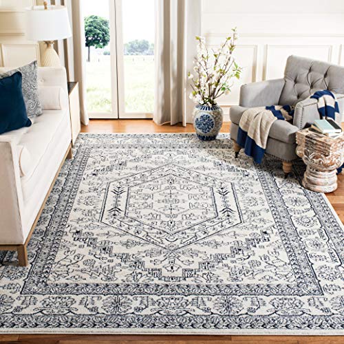 SAFAVIEH Adirondack Collection 10' Square Ivory / Navy ADR108R Oriental Medallion Non-Shedding Living Room Bedroom Dining Home Office Area Rug