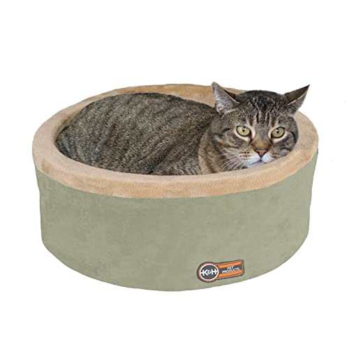 K&H PET PRODUCTS Thermo-Kitty, Heated Cat Bed Large 20 Inches Sage/Tan