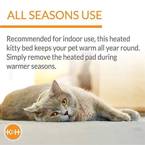 K&H PET PRODUCTS Thermo-Kitty, Heated Cat Bed Large 20 Inches Sage/Tan