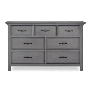 evolur belmar double dresser in rustic grey, comes assembled, included anti-tip kit, seven spacious drawers, dresser for nursery, bedroom, wooden nursery furniture