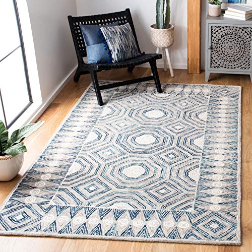 SAFAVIEH Micro-Loop Collection 5' x 8' Ivory/Blue MLP639A Handmade Premium Wool Area Rug