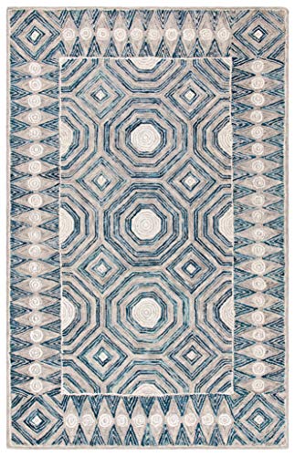 SAFAVIEH Micro-Loop Collection 5' x 8' Ivory/Blue MLP639A Handmade Premium Wool Area Rug